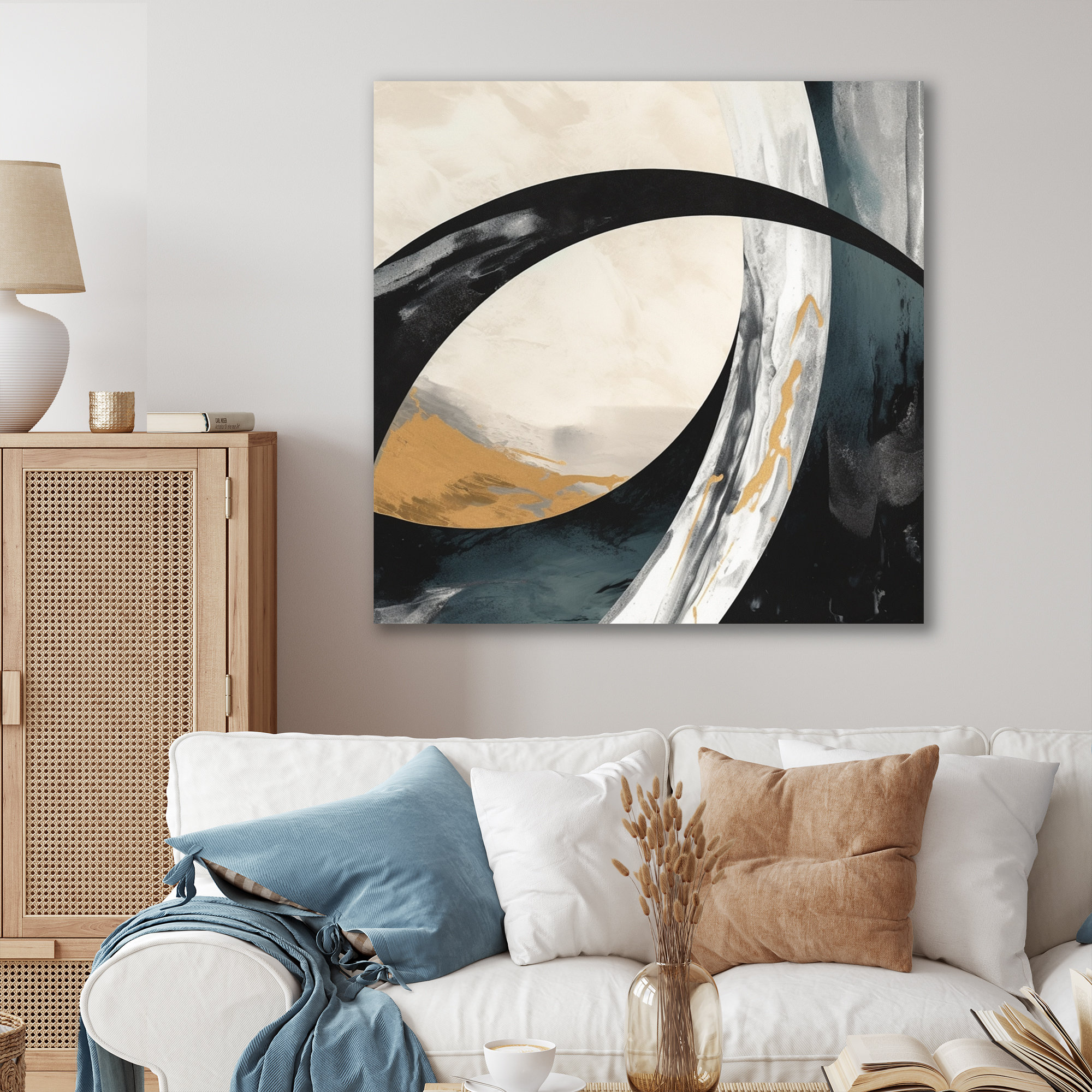 Mercer41 Black Gold Abstract Shapes Marble II - Abstract Marble Canvas Wall Art | Wayfair